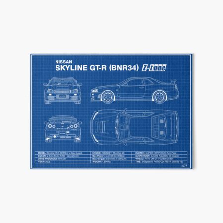 "Blueprint - Nissan Skyline GT-R (R34) Z-Tune (Blue)" Art Board Print ...