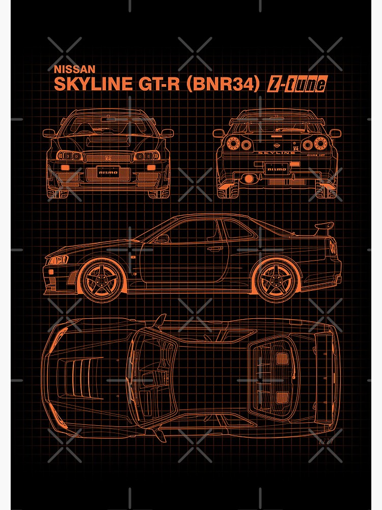 "Blueprint - Nissan Skyline GT-R (R34) Z-Tune (Black)" Spiral Notebook ...
