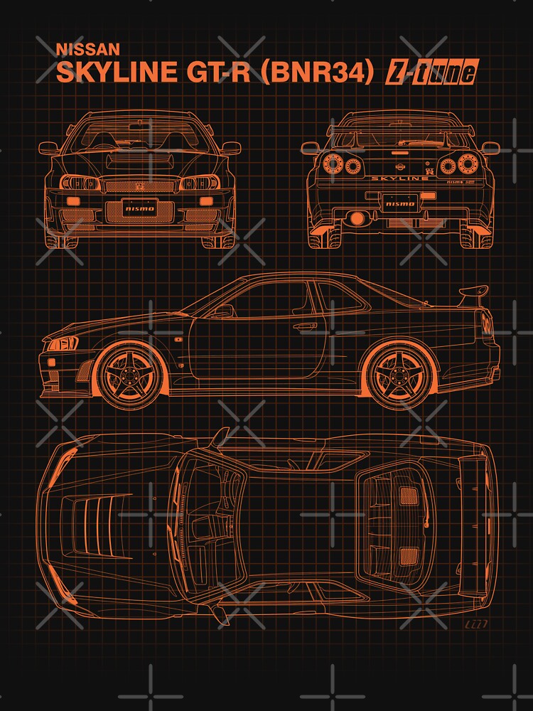 "Blueprint - Nissan Skyline GT-R (R34) Z-Tune (Black)" T-shirt for Sale ...