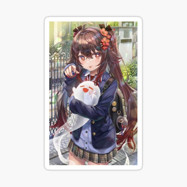 "Hu Tao with her ghost buddy " Sticker by AszaAri | Redbubble