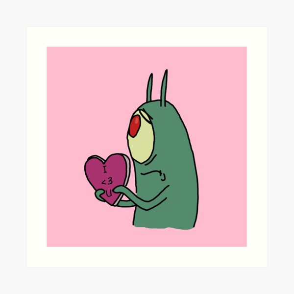 "Valentines Day Plankton With Heart Wholesome Meme" Art Print by ...