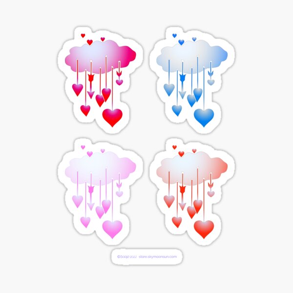"heart thunder cloud four love stickers, colorful hearts, sticker sheet ...