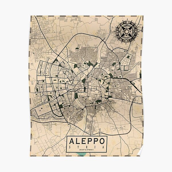 "Aleppo City Map of Syria - Vintage" Poster for Sale by deMAP | Redbubble