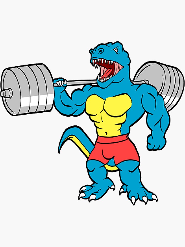 "Gym Workout Dinosaur Weightlifting Illustration" Sticker for Sale by ...