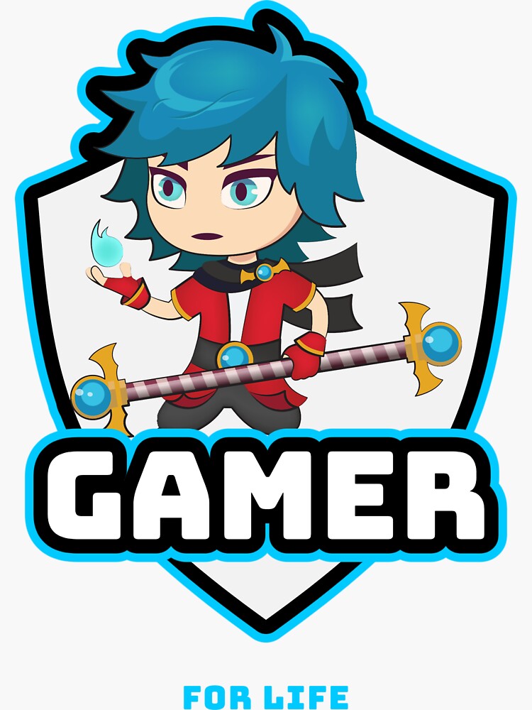 "Gamer for Life with Blue Hair Warrior" Sticker by PRIVARSHU | Redbubble