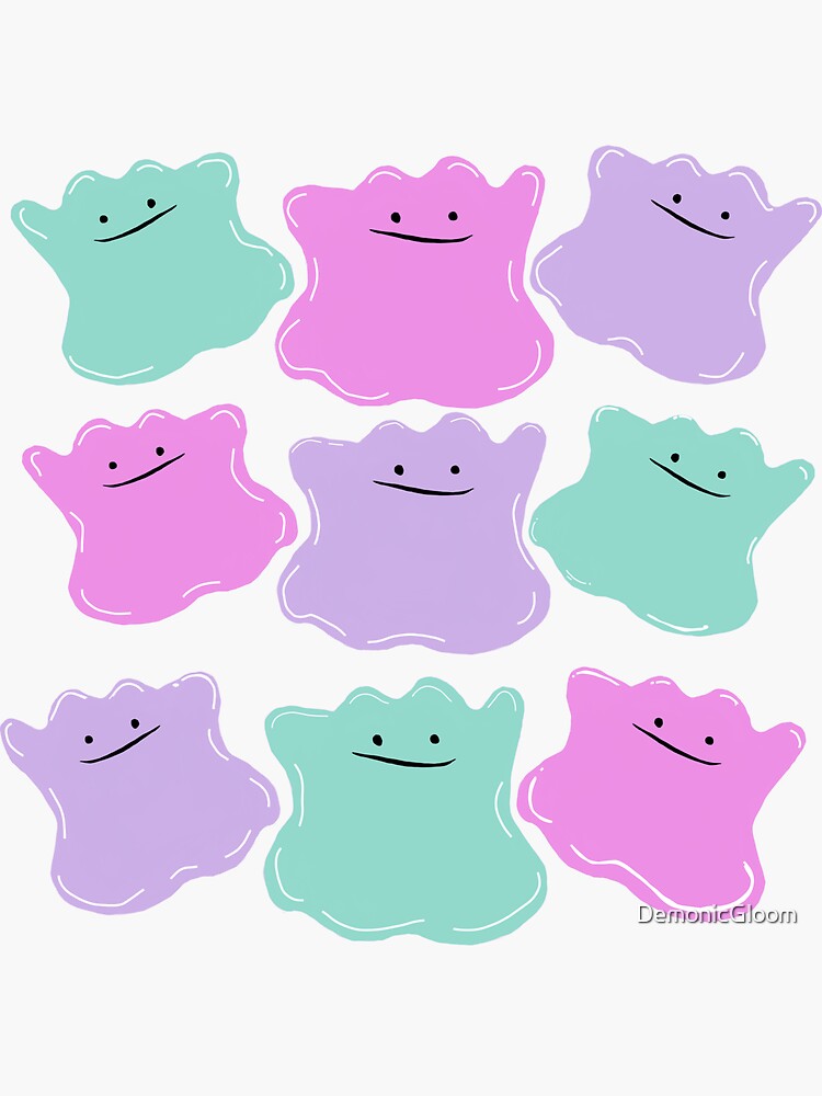 "Pink blue and purple Ditto print dark purple background " Sticker by ...