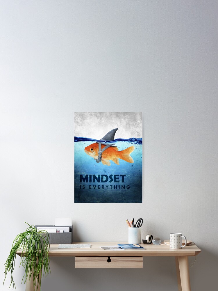 "Mindset Is Everything Fish And Shark Illustration Motivation" Poster ...
