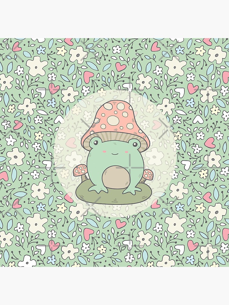 "Cute Cottagecore Frog Floral Pattern - Sage Green" Poster by ...