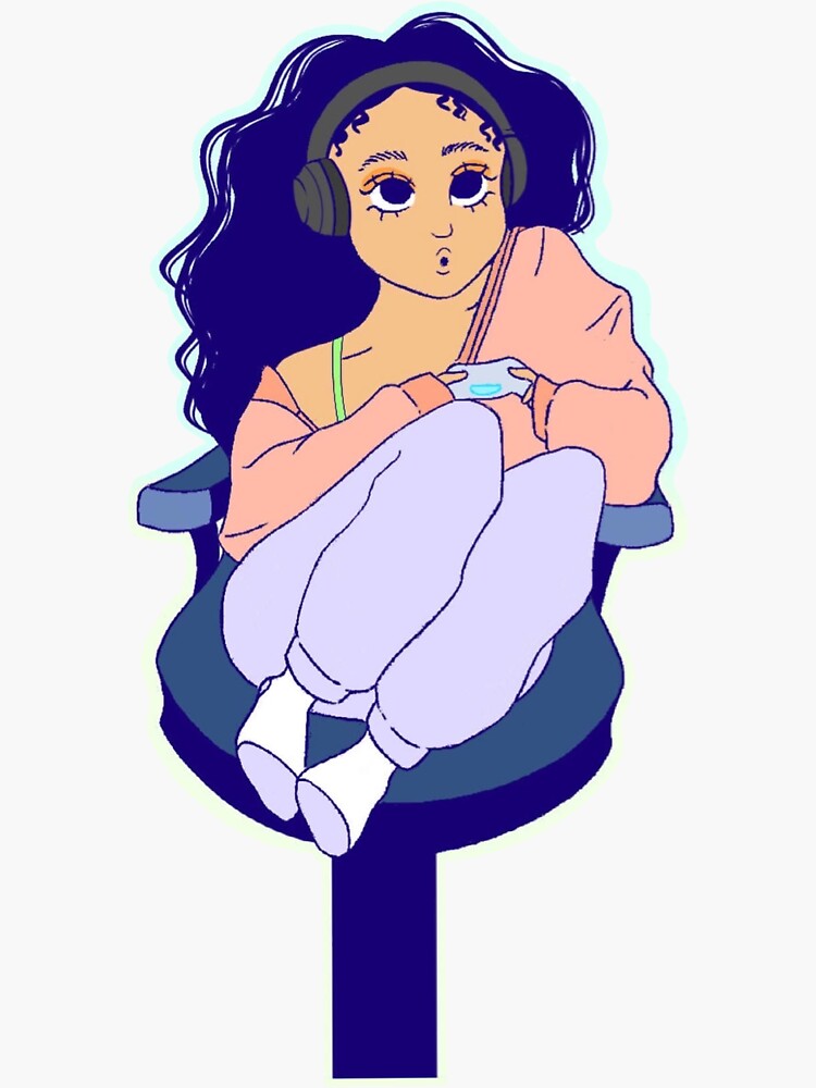 "Cute Curly Hair Gamer Girl" Sticker for Sale by artrogirl | Redbubble