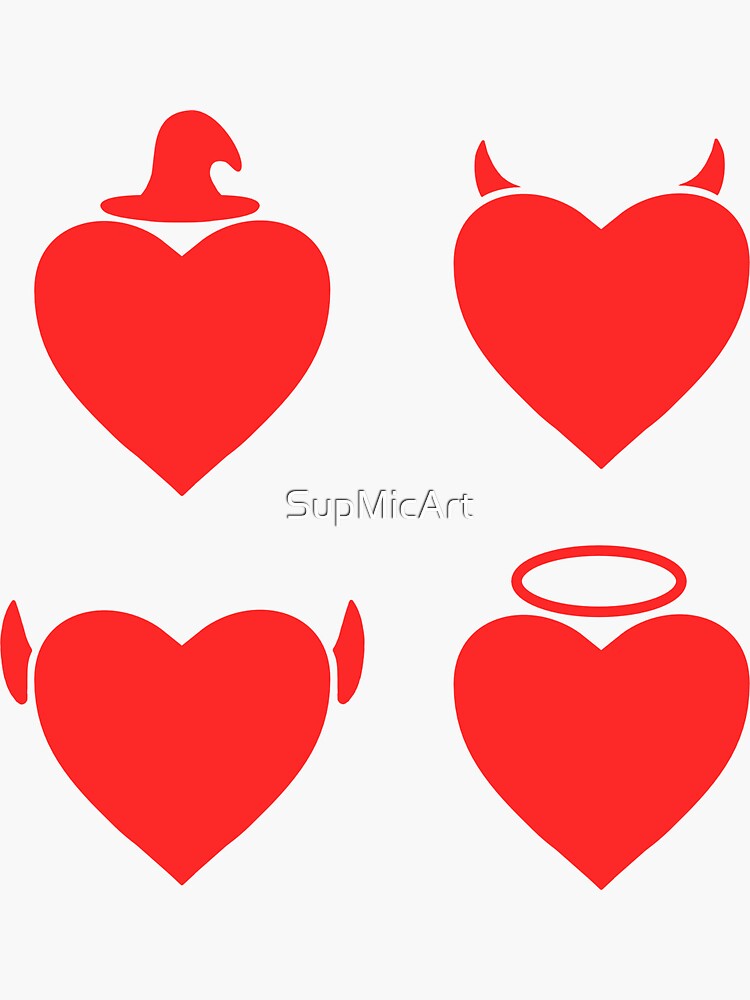 "Red Hearts Pack Angel, Devil, Elf and Wizard" Sticker for Sale by ...