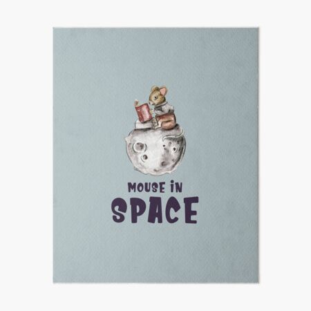"Mouse in space - mouse sitting on the moon reading - vintage blue" Art ...