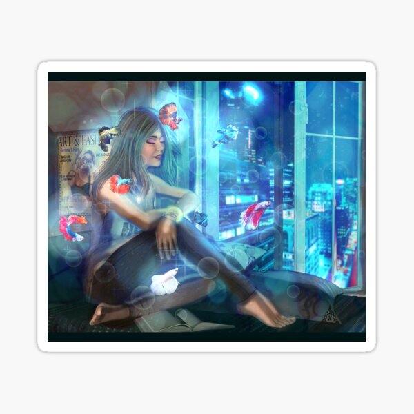 "Neon Blue Dreams" Sticker for Sale by ShadowfiresART | Redbubble