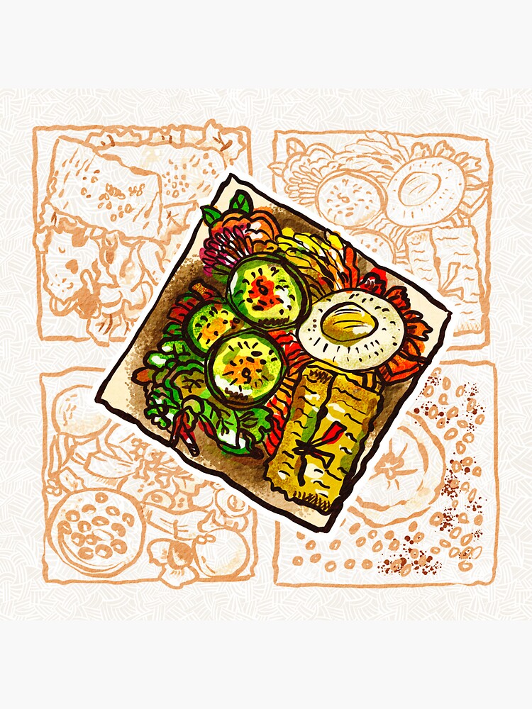 "Japanese Bento Lunch box illustration drawing repeat pattern" Sticker ...