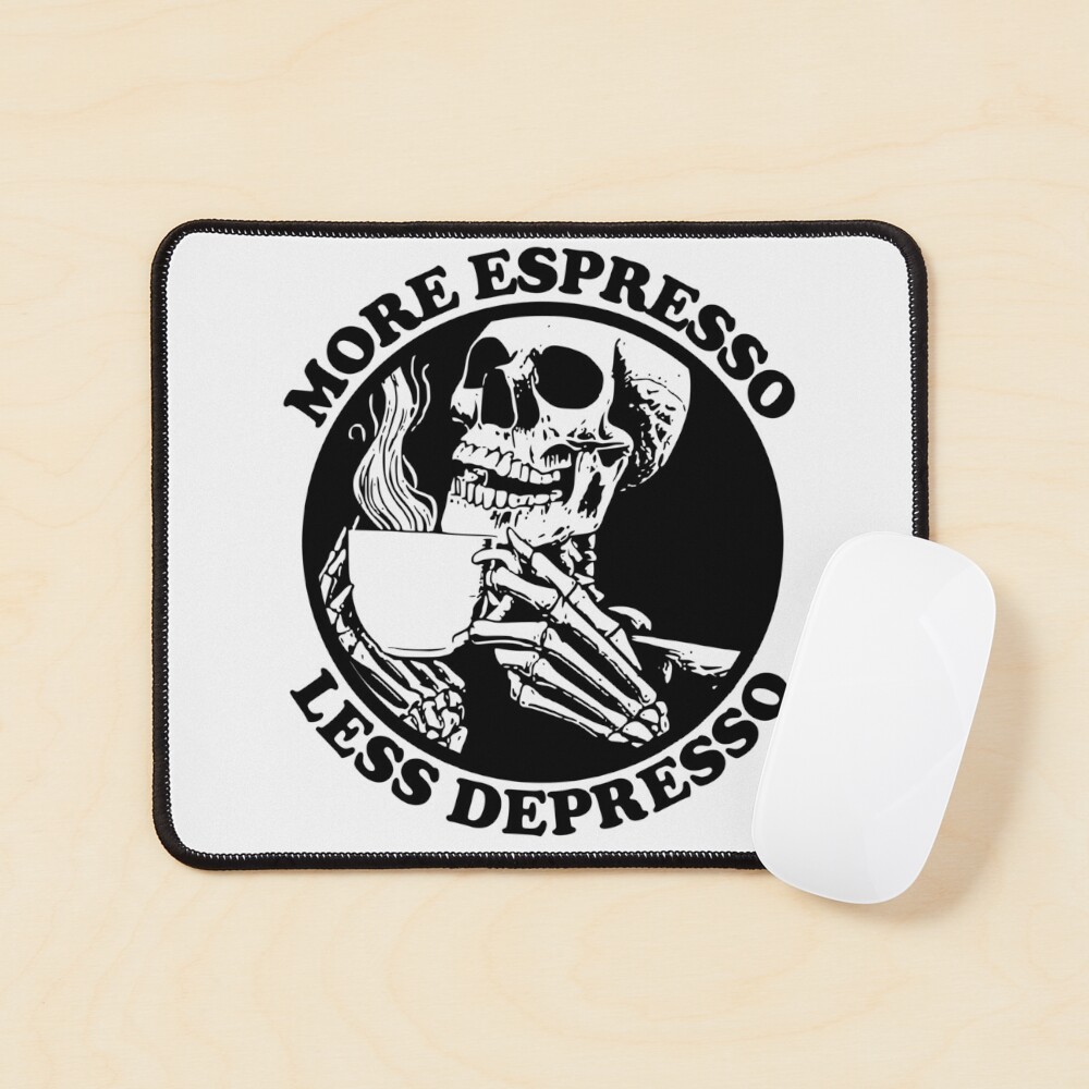 "More Espresso Less Depresso, Skeleton Drinking Coffee, Black" Sticker ...