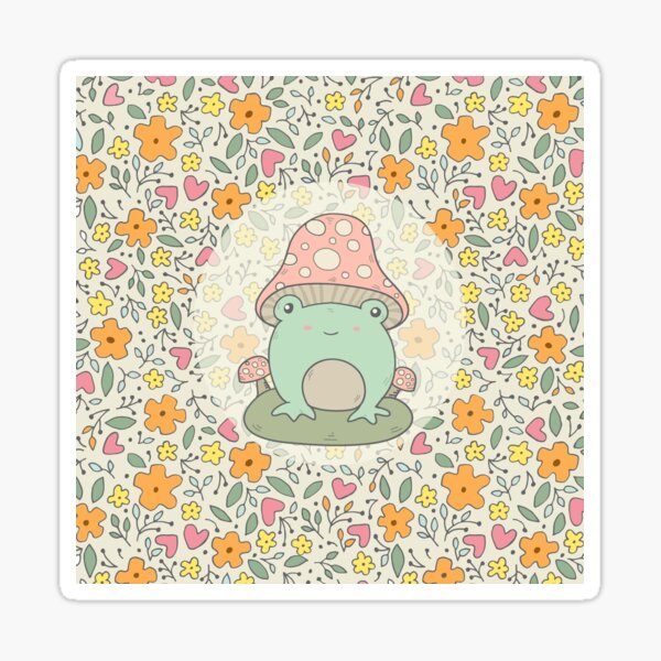 "Cute Cottagecore Frog Farmhouse Floral Pattern - Cream" Sticker by ...