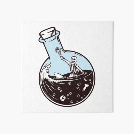 "skeleton lost in the sea inside a lab bottle" Art Board Print by ...