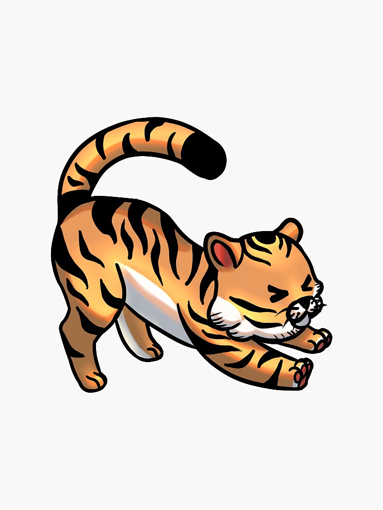 "Cute Tiger (Stretching)" Sticker by yukitoki | Redbubble