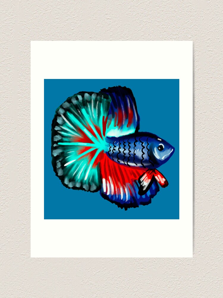"Blue veiltail Betta Fish Clipart, Watercolor Corals Sketch, Underwater ...