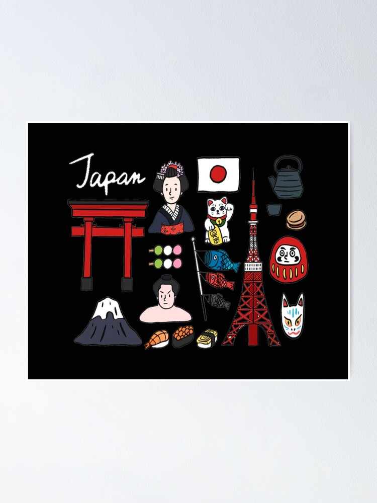 "Collection of iconic symbols of Japan" Poster by NewPrint | Redbubble