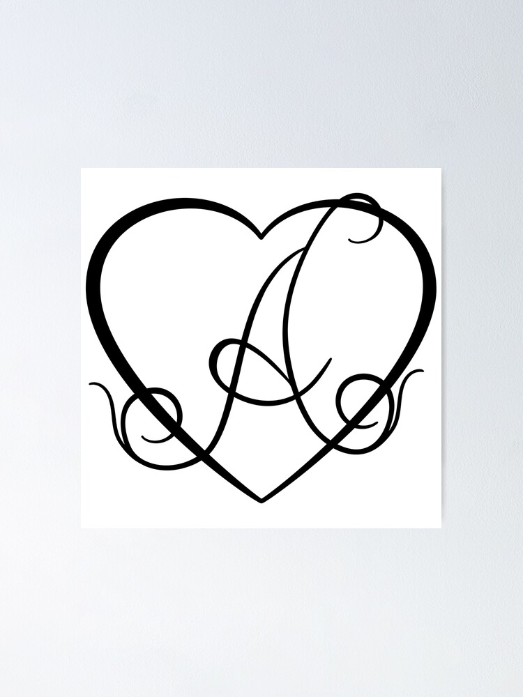 "Romantic linear illustration of a heart with letter A." Poster for ...
