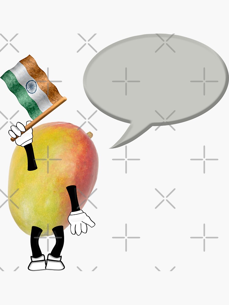 "Cartoon Mango fruit waving an Indian flagw ith a speech bubble with ...