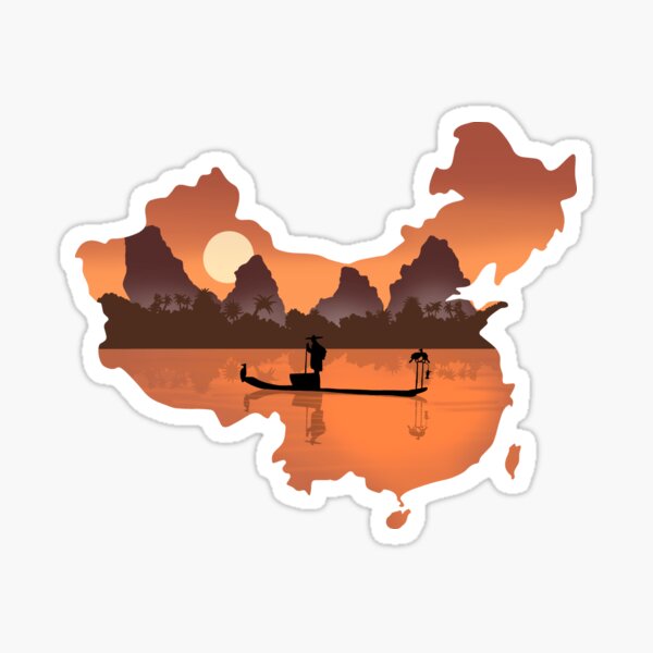 "China map and colorful landscape" Sticker by landscapeworlds | Redbubble