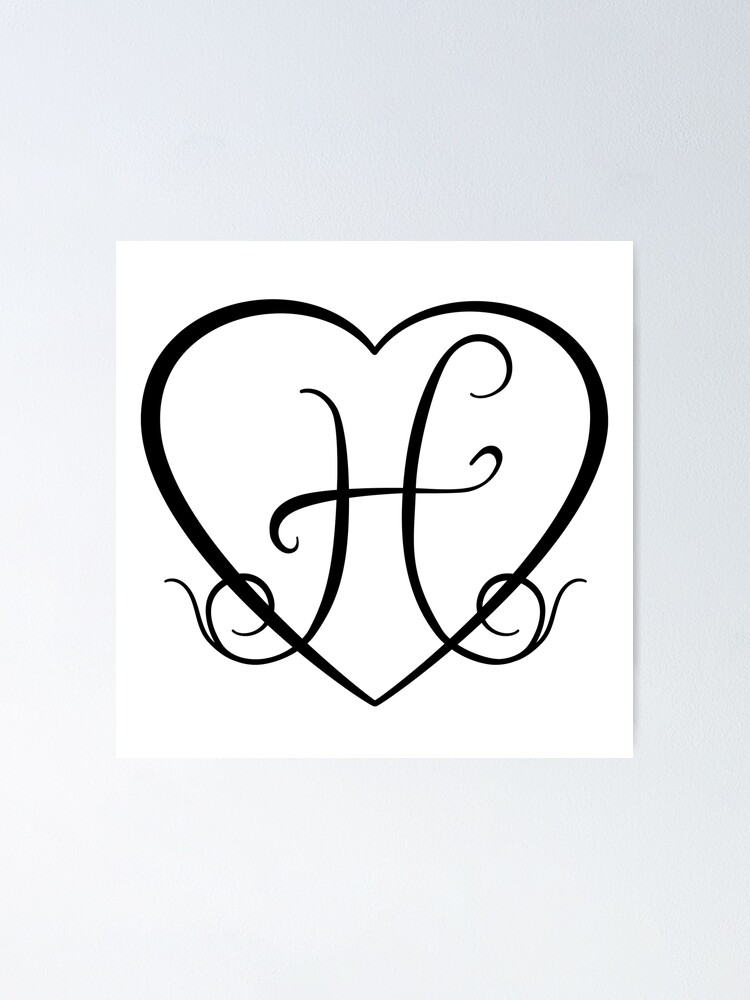 Póster «Ilustración lineal romántica de un corazón con la letra H.» de ...