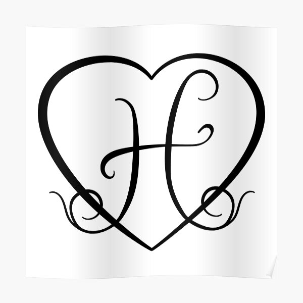 Póster «Ilustración lineal romántica de un corazón con la letra H.» de ...