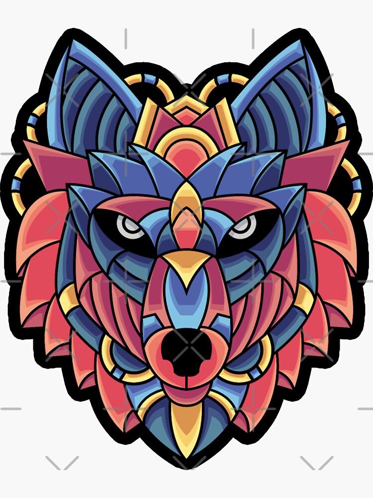 "Aztec Wolf Head Warrior Abstract Spirit Animal" Sticker by NerdCulture ...