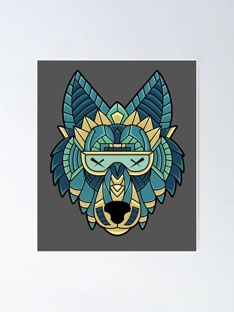 "Teal Aztec Wolf Head Warrior Abstract Spirit Animal" Poster for Sale ...
