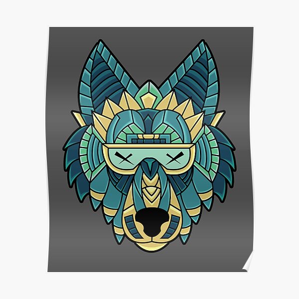 "Teal Aztec Wolf Head Warrior Abstract Spirit Animal" Poster for Sale ...