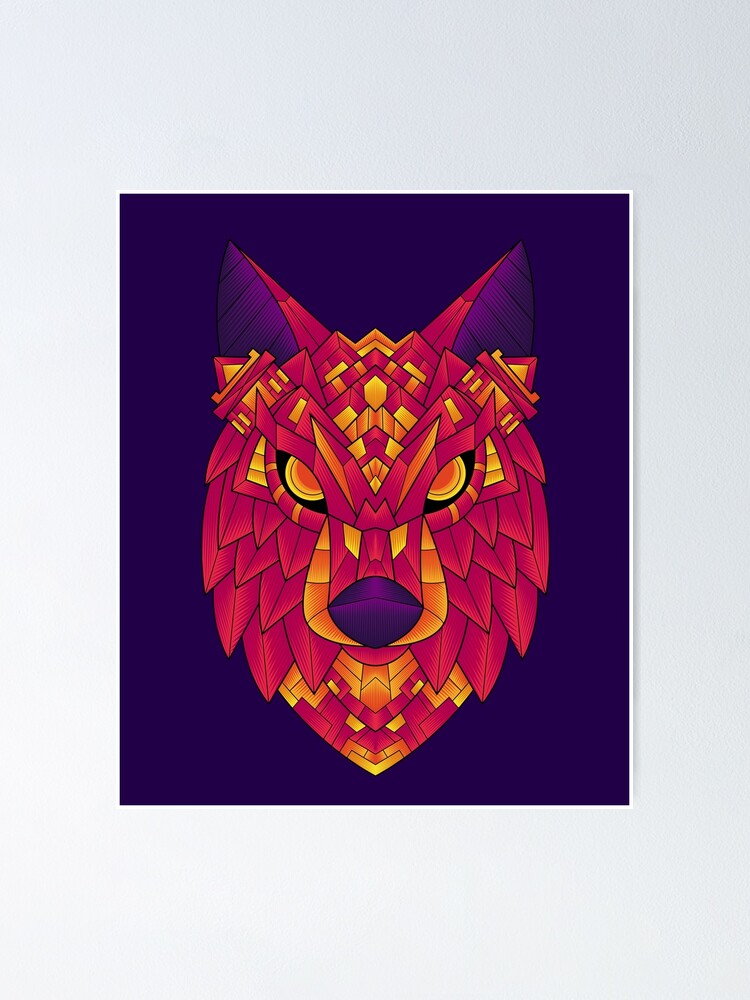 Póster «Fuego rojo azteca lobo cabeza guerrero abstracto llama espíritu ...