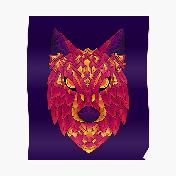 Póster «Fuego rojo azteca lobo cabeza guerrero abstracto llama espíritu ...