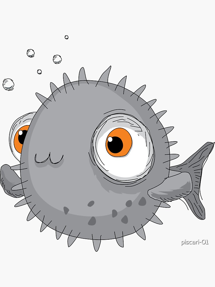 "Cute and friendly bubble fugu fish face" Sticker for Sale by piscari ...