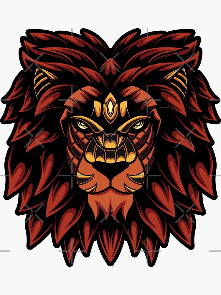 "Aztec Lion Head Warrior Abstract Spirit Animal" Sticker by NerdCulture ...
