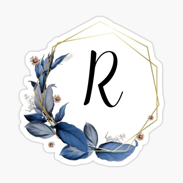 "Monogram Gold Frame with Blue Leaves | Monogram Letter R" Sticker by ...