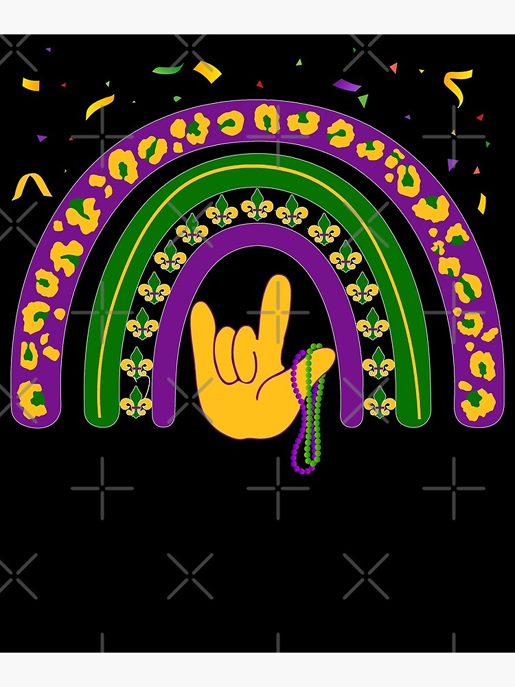 "ASL I Love You Leopard Boho Rainbow Sign Language Mardi Gras" Poster ...