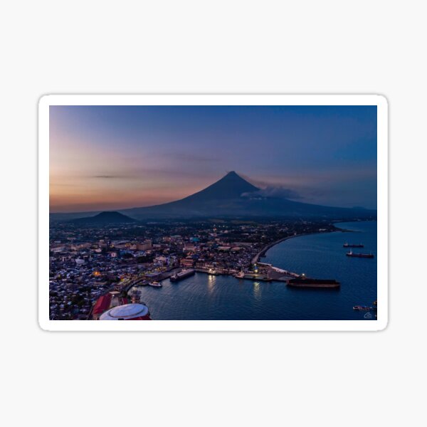 "Mayon Volcano and Legazpi City Port Albay Philippines" Sticker for ...