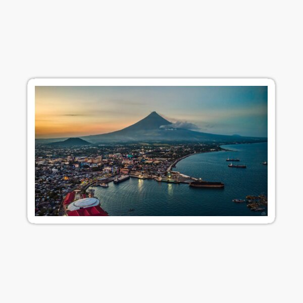 "Mayon Volcano and Legazpi City Port Albay Philippines" Sticker for ...