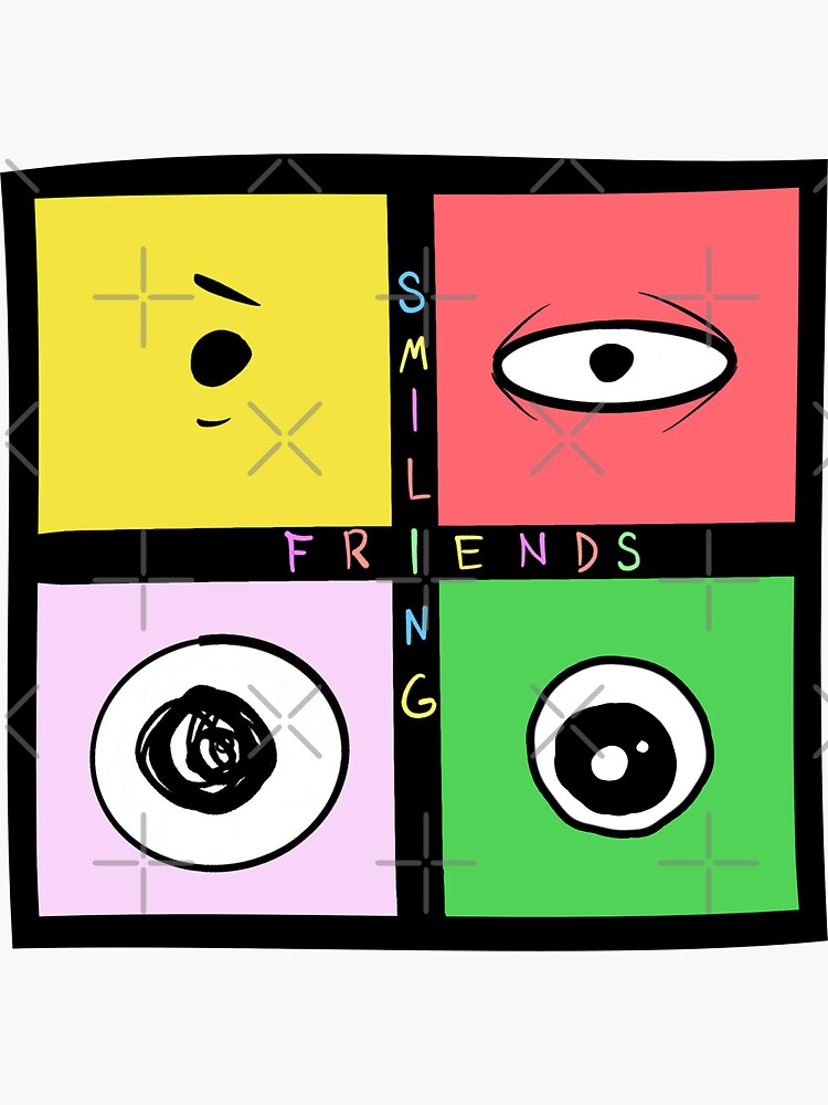 "SMILING FRIENDS - poster. Gleb or Glep, bliblie, Pim, Alan, Grim ...