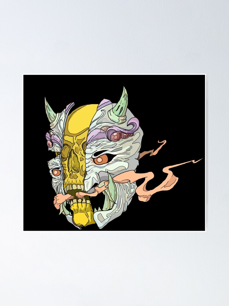 "Demon Oni, Skull, Skeleton, Death Smile, Yellow." Poster for Sale by ...