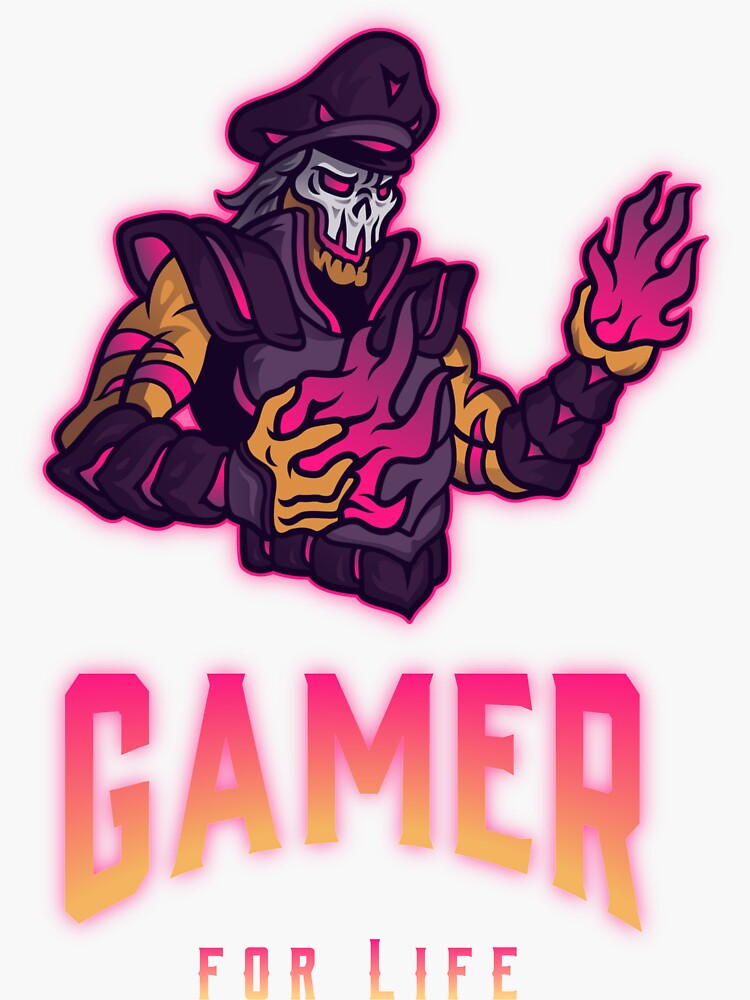 "Gamer for Life with Glowing Pirate Skeleton" Sticker by PRIVARSHU ...