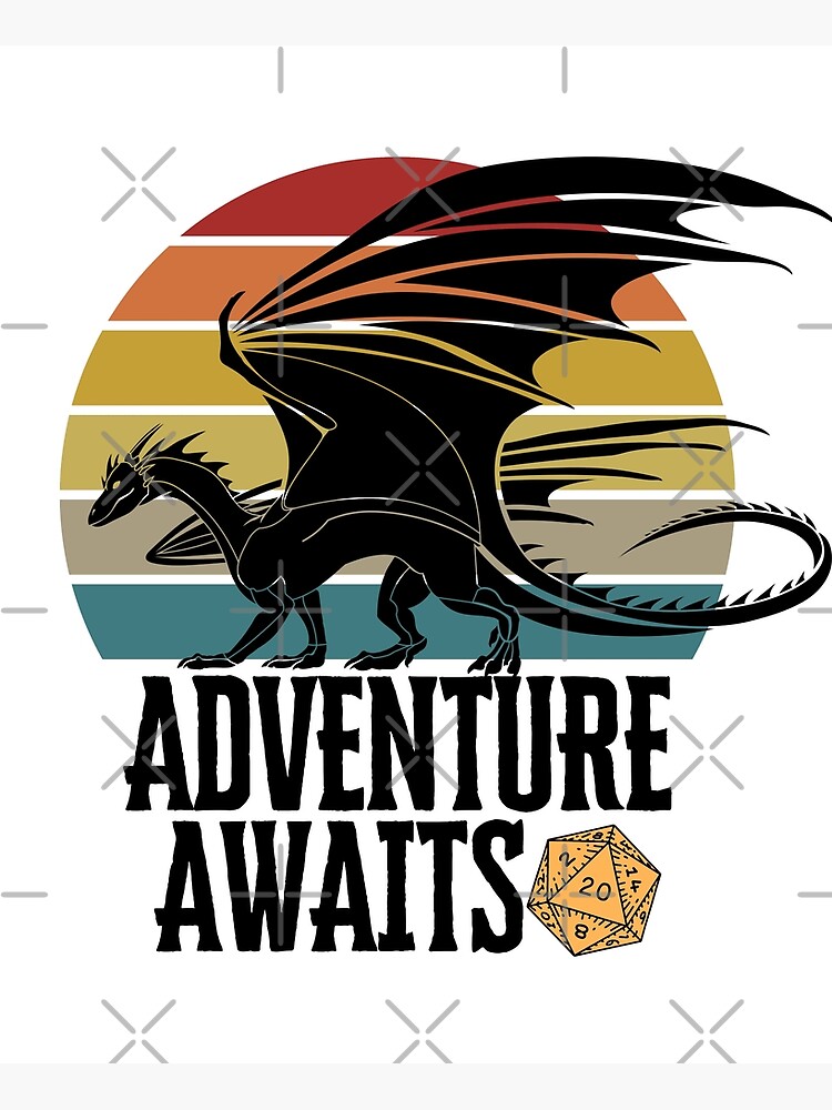 "DND Roleplaying, Retro Sunset with Dragon and D20: Adventure Awaits ...