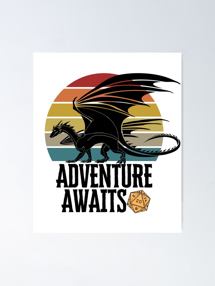 "DND Roleplaying, Retro Sunset with Dragon and D20: Adventure Awaits ...