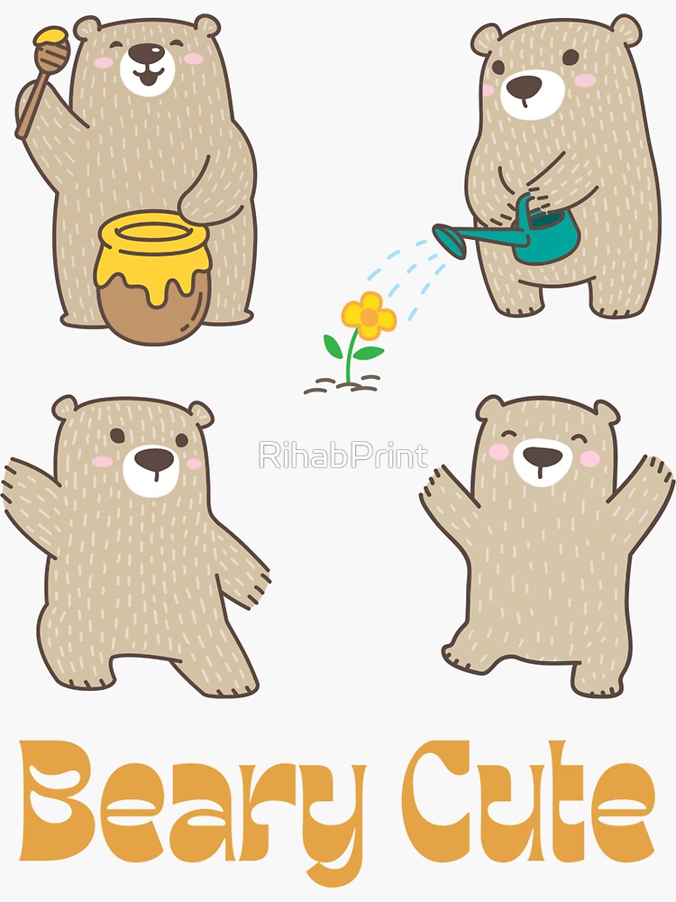 "Beary Cute For Cool Bears Lovers" Sticker by RihabPrint | Redbubble