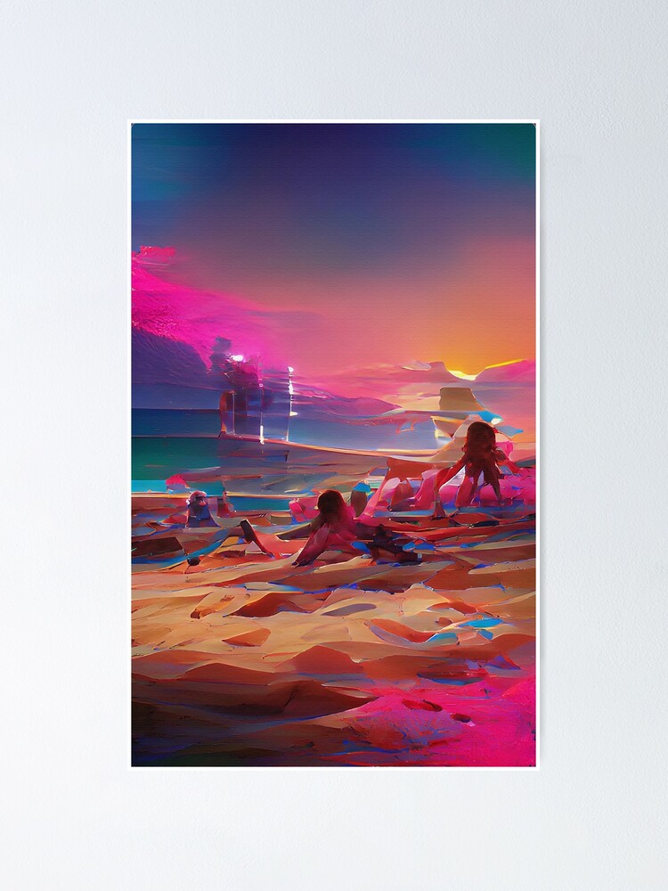 "Trippy Beach Sunset" Poster for Sale by HippoSynthwave | Redbubble