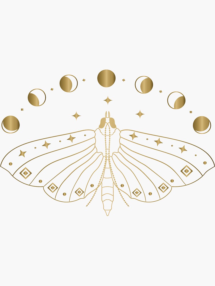"Celestial Moth - Black & Gold " Sticker by TheWitchesBroom | Redbubble