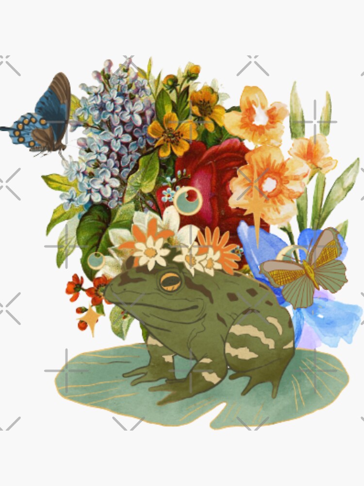 "Vintage floral cottagecore frog" Sticker for Sale by Kawaiishizz ...