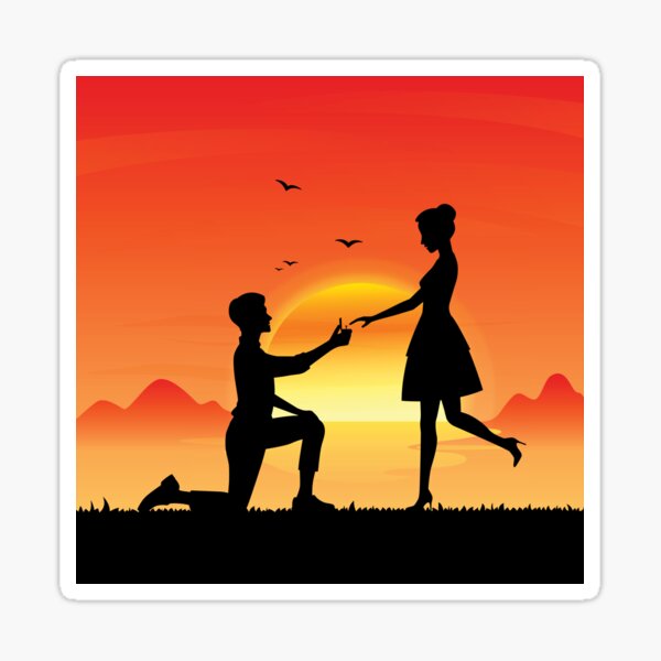 "Beautiful Romantic Couple Proposing with Ring" Sticker for Sale by ...