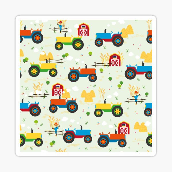 "Rows of Colorful Farm Tractors" Sticker by happyillustudio | Redbubble